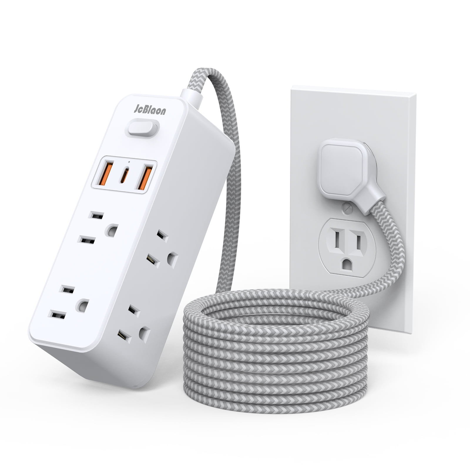 Power Strip Surge Protector, 5Ft Flat Plug Braided Extension Cord, 6 ...