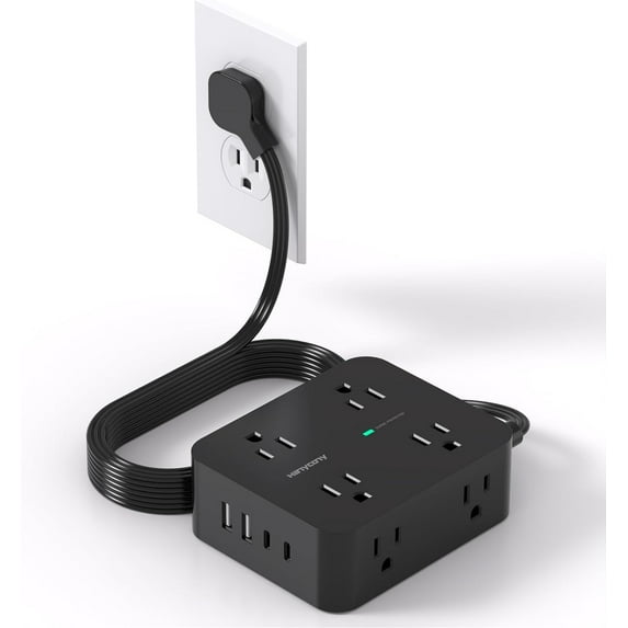 Power Strip Surge Protector, 5Ft Ultra Thin Flat Extension Cord with ...