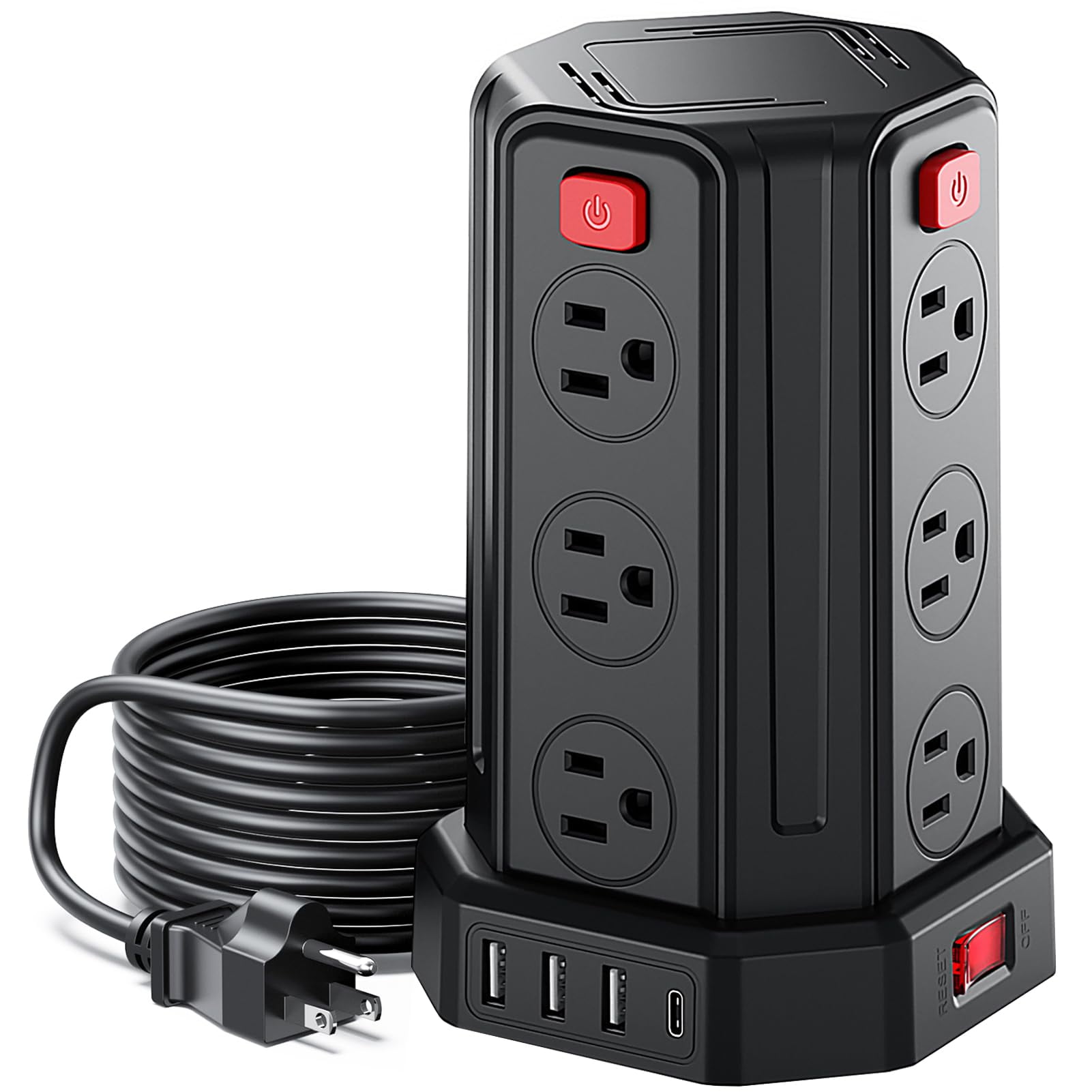 Power Strip Surge Protector, 6.5 Ft Extension Cord with 12 AC Multiple Outlets 4 USB (1 USB C ...