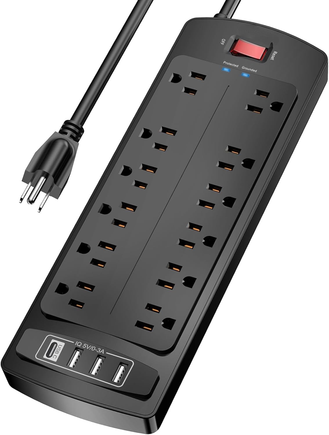 Power Strip Surge Protector - ALESTOR 10 Feet Extension Cord (1875W/15A ...