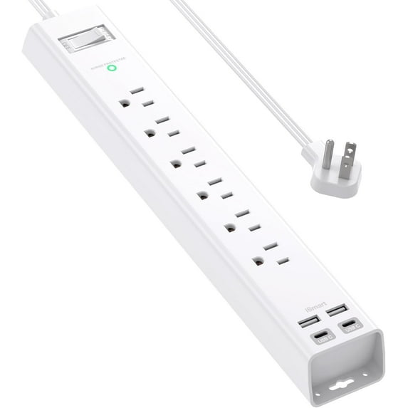 Power Strip Surge Protector - Extension Cord with 6 AC Outlets and 4 ...