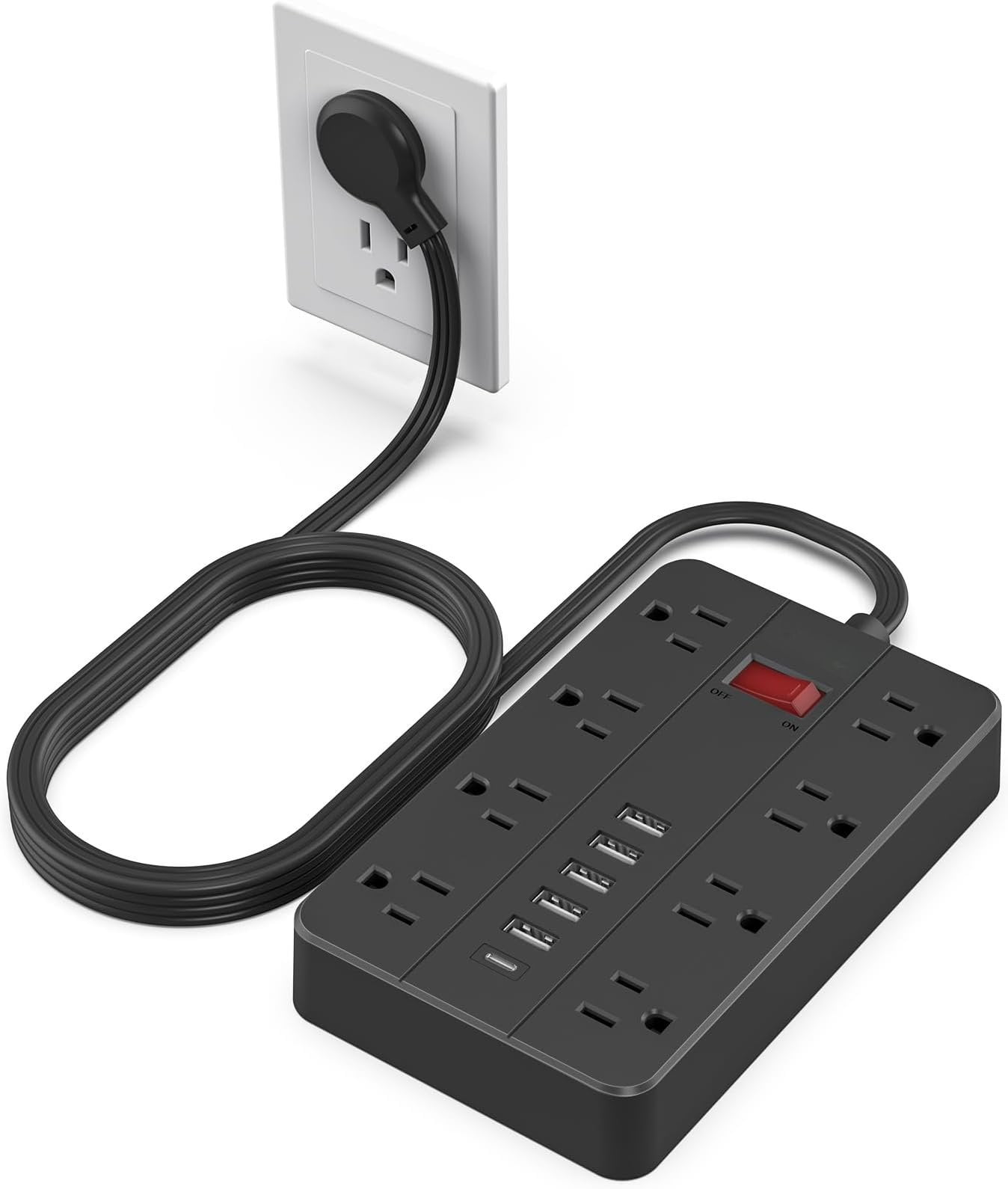 Power Strip with , Surge Protector Flat Plug with 8 Widely-Spaced ...