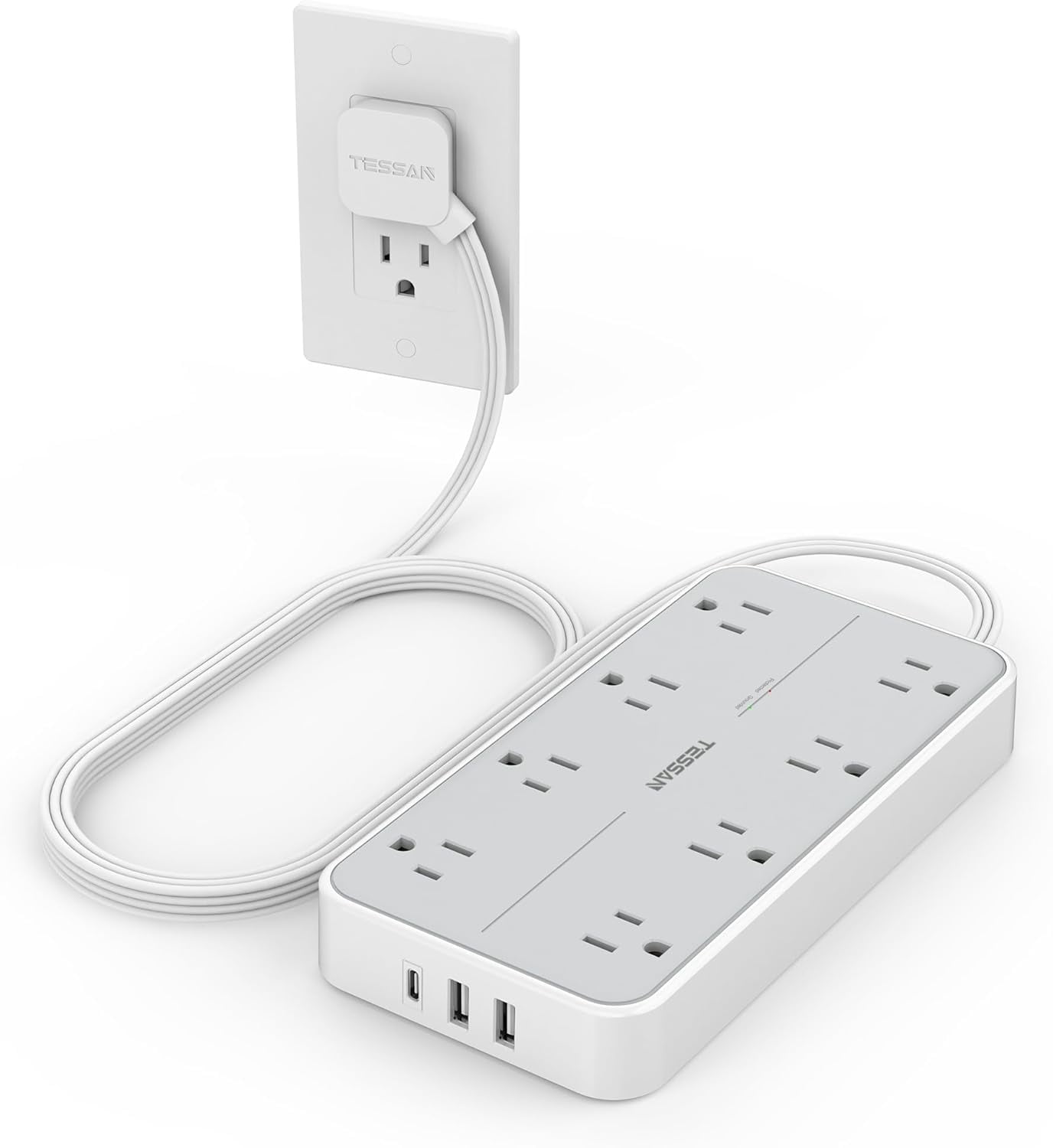 Power Strip Surge Protector, Flat Plug Extension Cord with 8 Outlets 3 ...