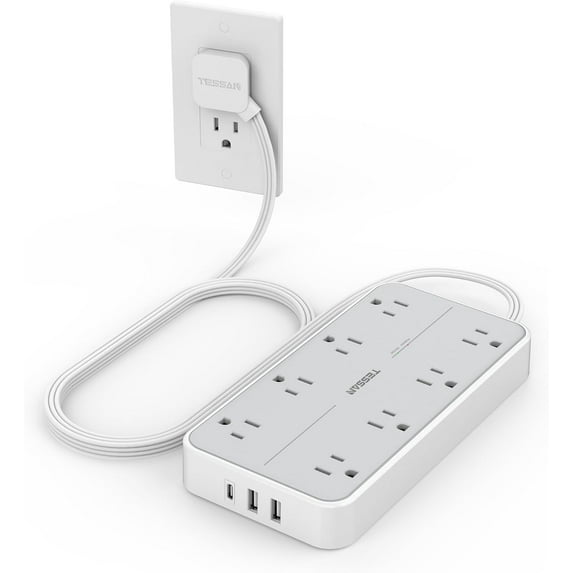 Power Strip Surge Protector, Flat Plug Extension Cord with 8 Outlets 3 ...