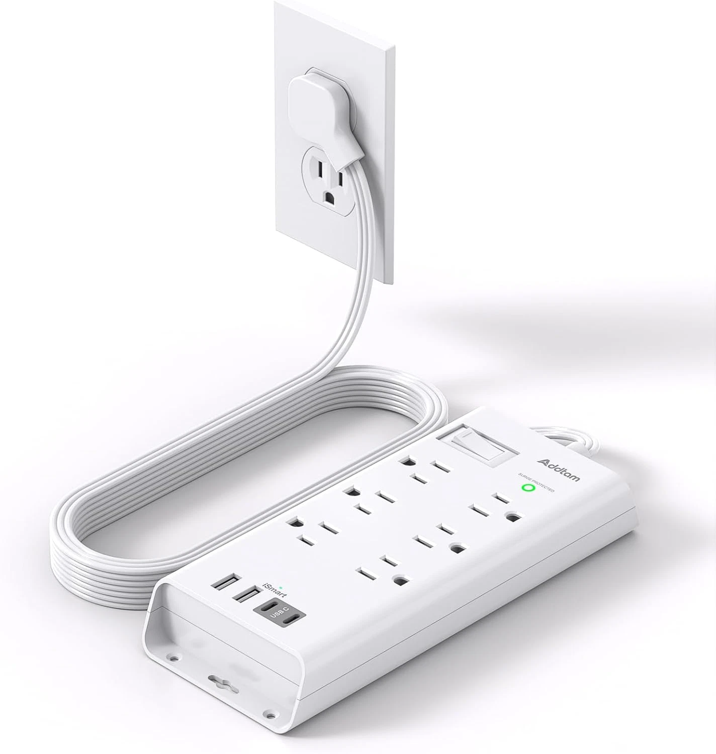 Power Strip Surge Protector Flat Plug Extension Cord with 6 Outlet 4 ...