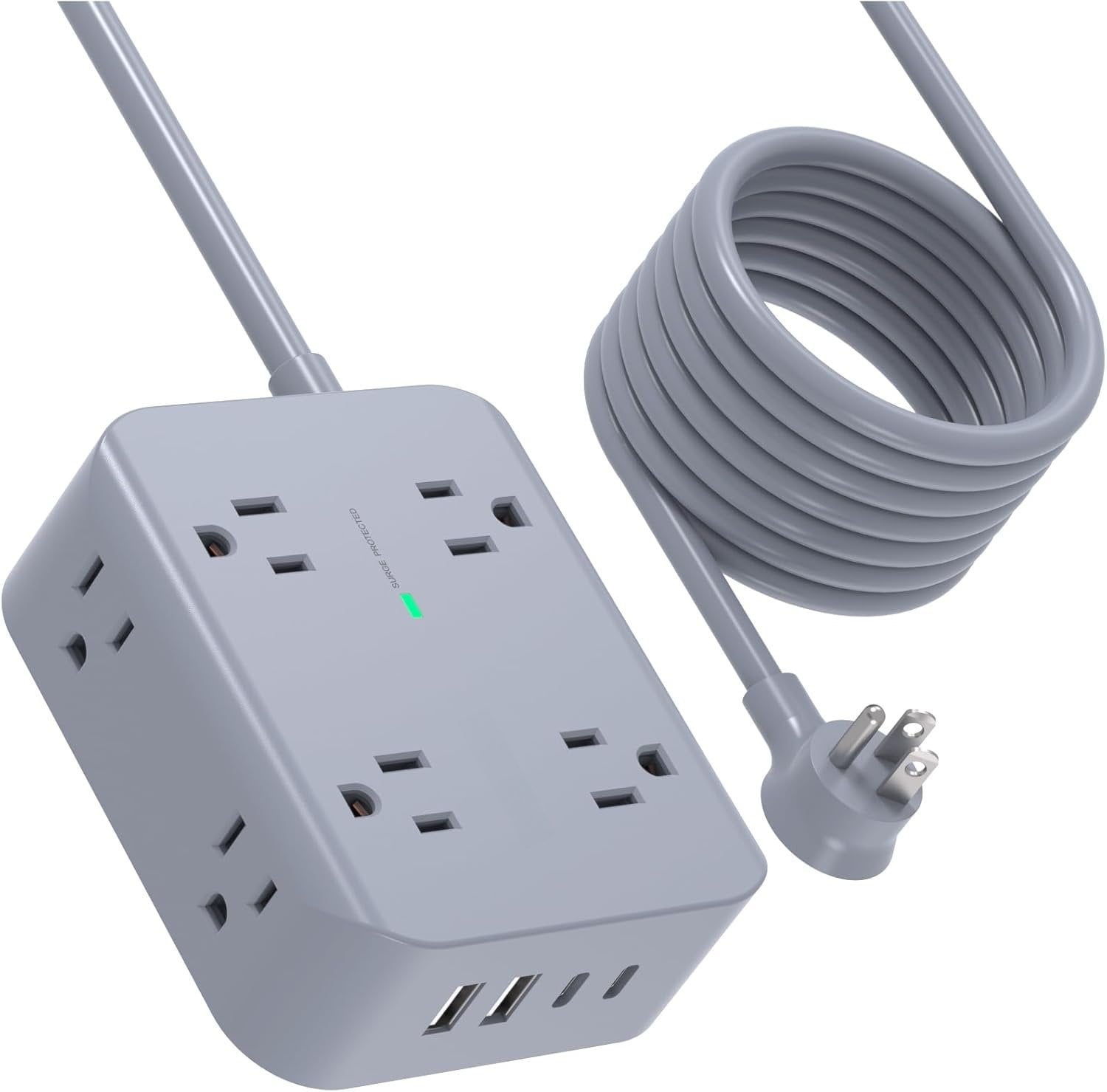 Power Strip Surge Protector - Flat Plug, Wall Mount, 8 Wide Outlets ...