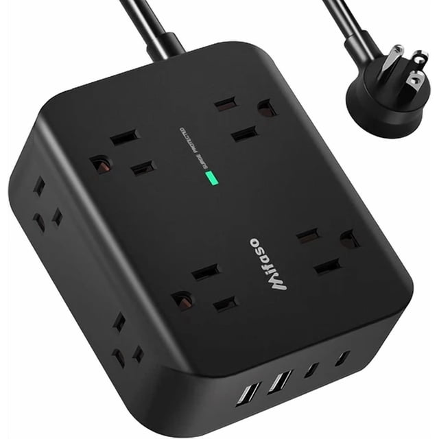 Power Strip Surge Protector - Flat Plug, Wall Mount, 8 Wide Outlets ...