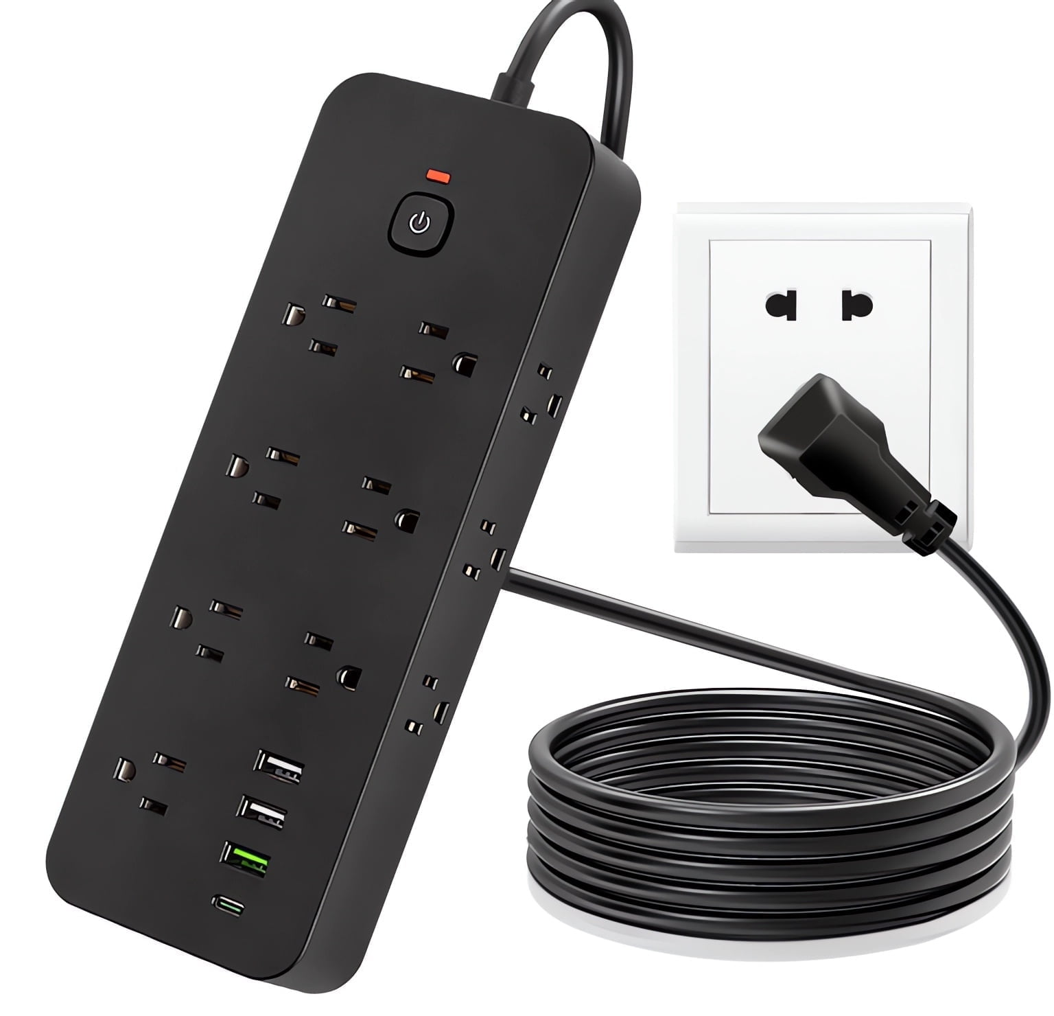 Power Strip Surge Protector, Meromore Flat Plug Extension Cord 10FT ...