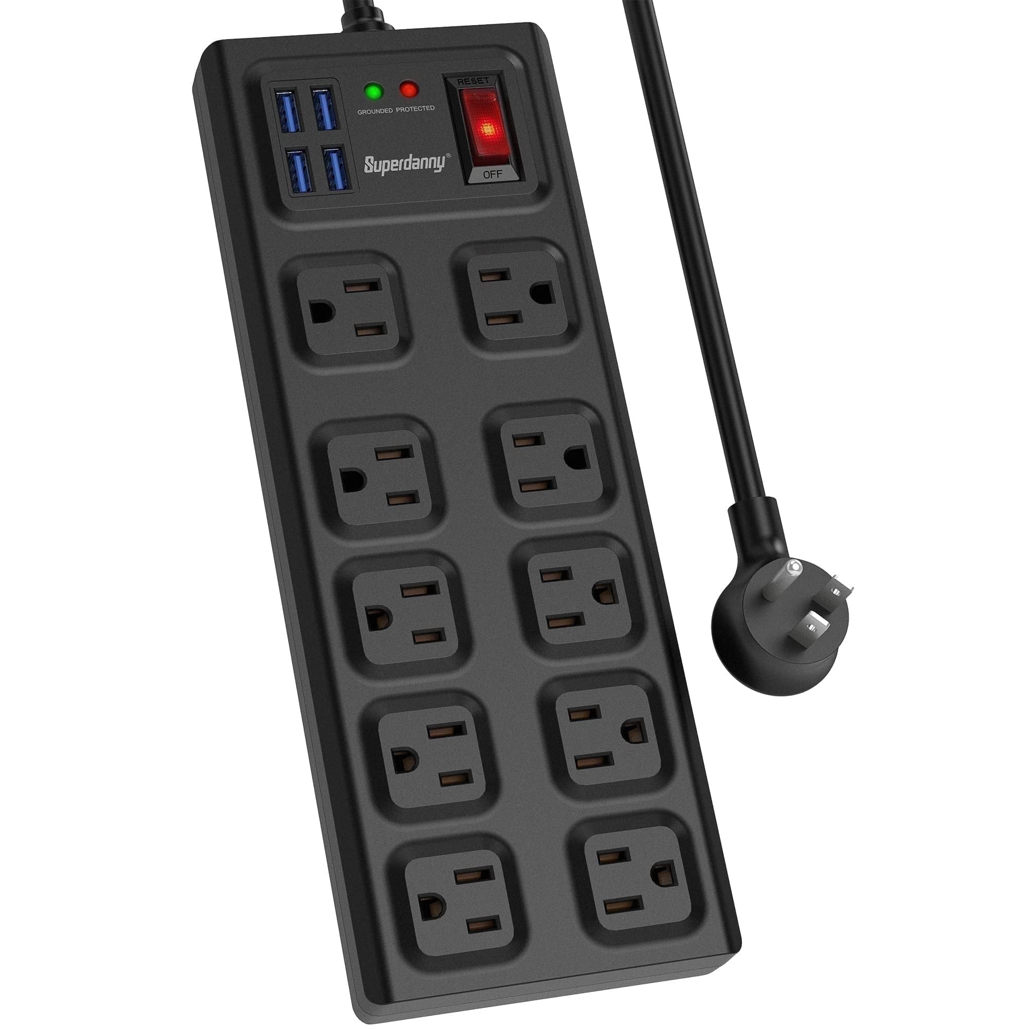 Power Strip Surge Protector, SUPERDANNY 10 Wide Outlets with 4 USB ...