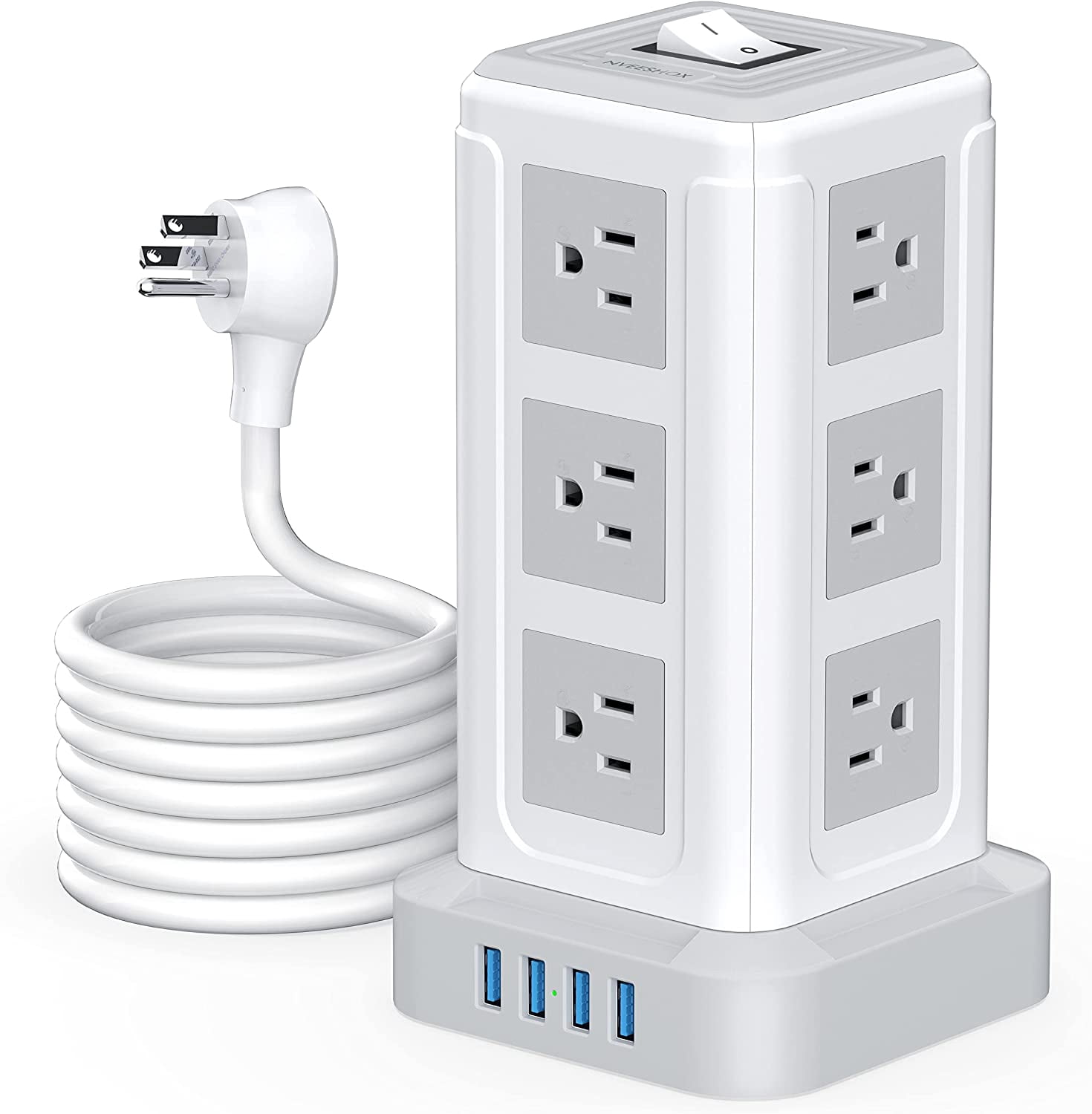 Power Strip Surge Protector Tower with 12 Outlets 4 USB Ports, 10ft ...