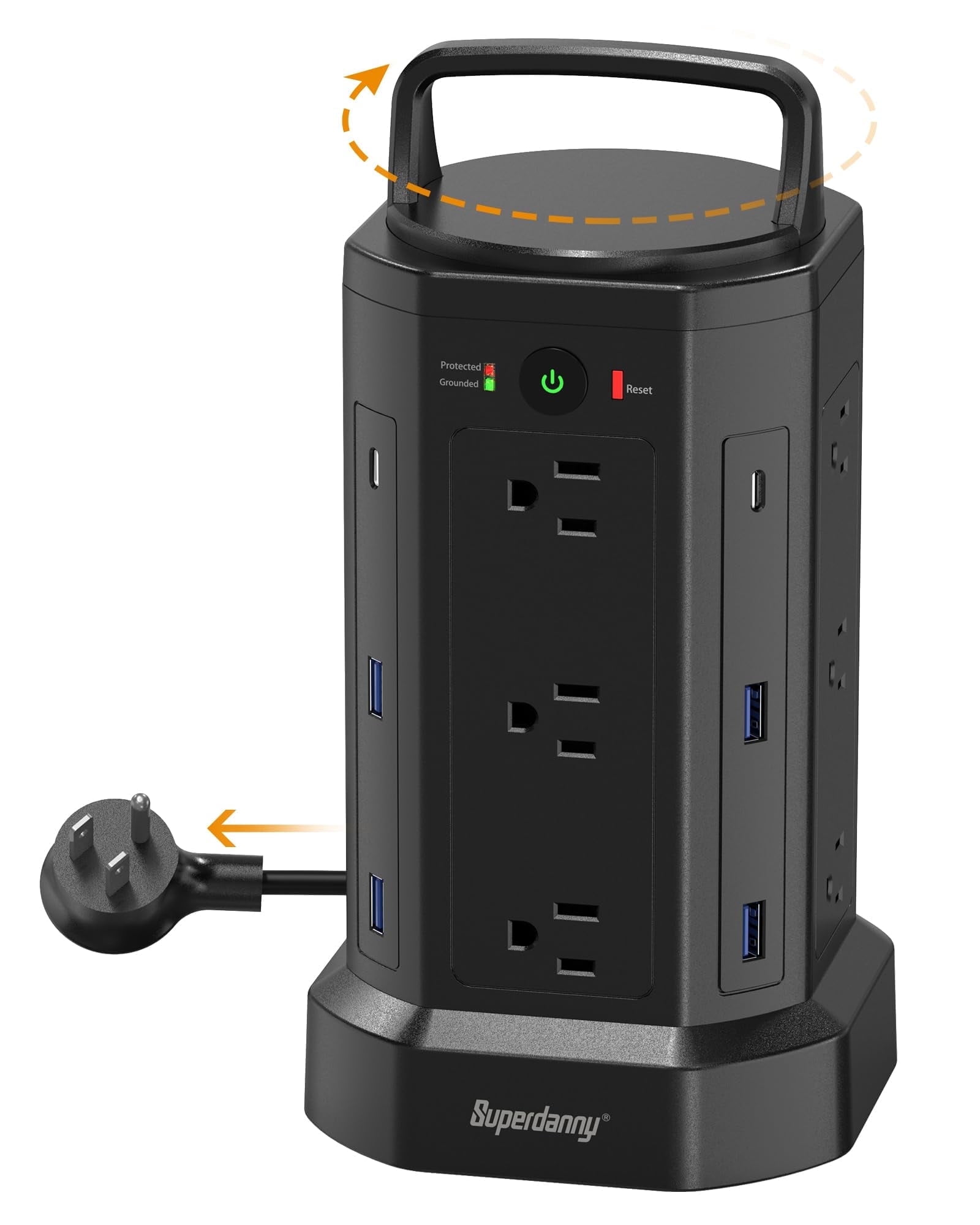 Power Strip Surge Protector Tower, 12 Outlet, Retractable Extension ...