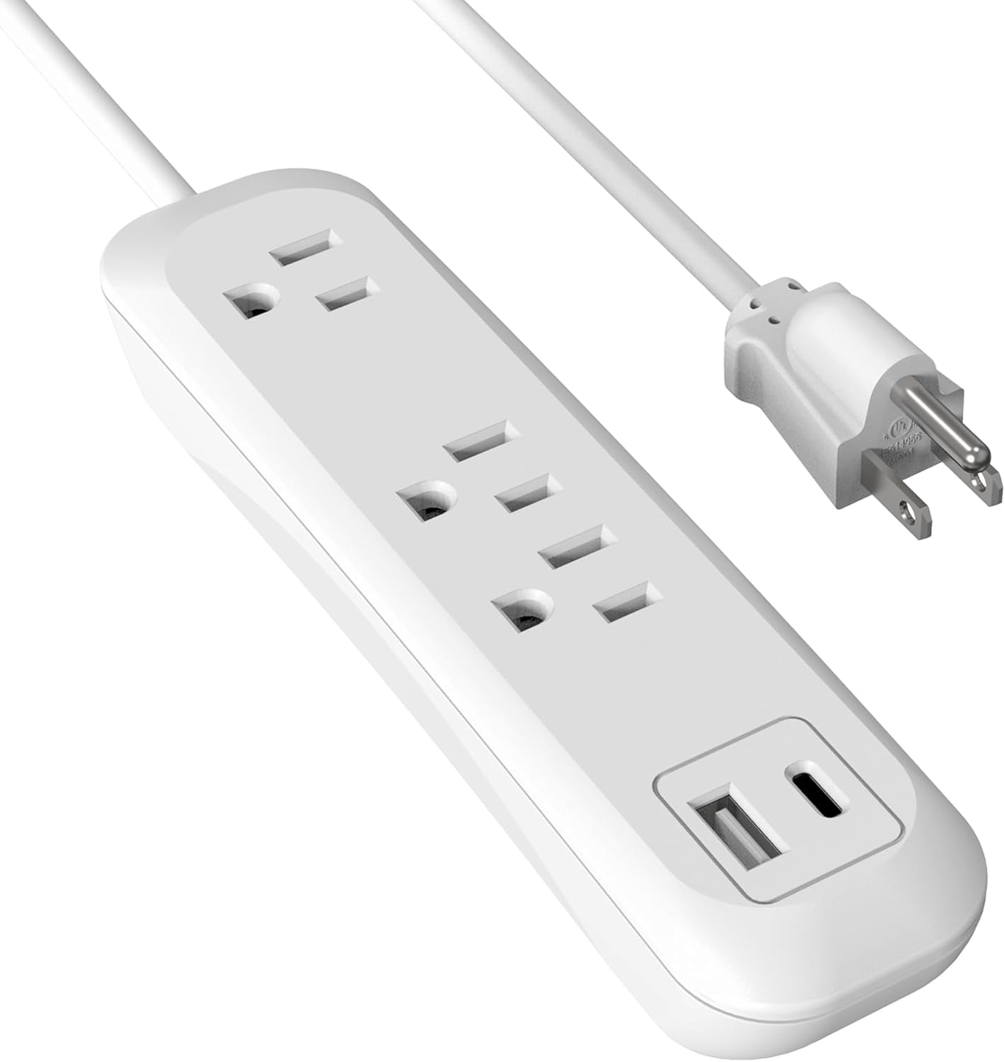Power Strip Surge Protector with USB C, White Extension Cord 6 Feet 3 ...