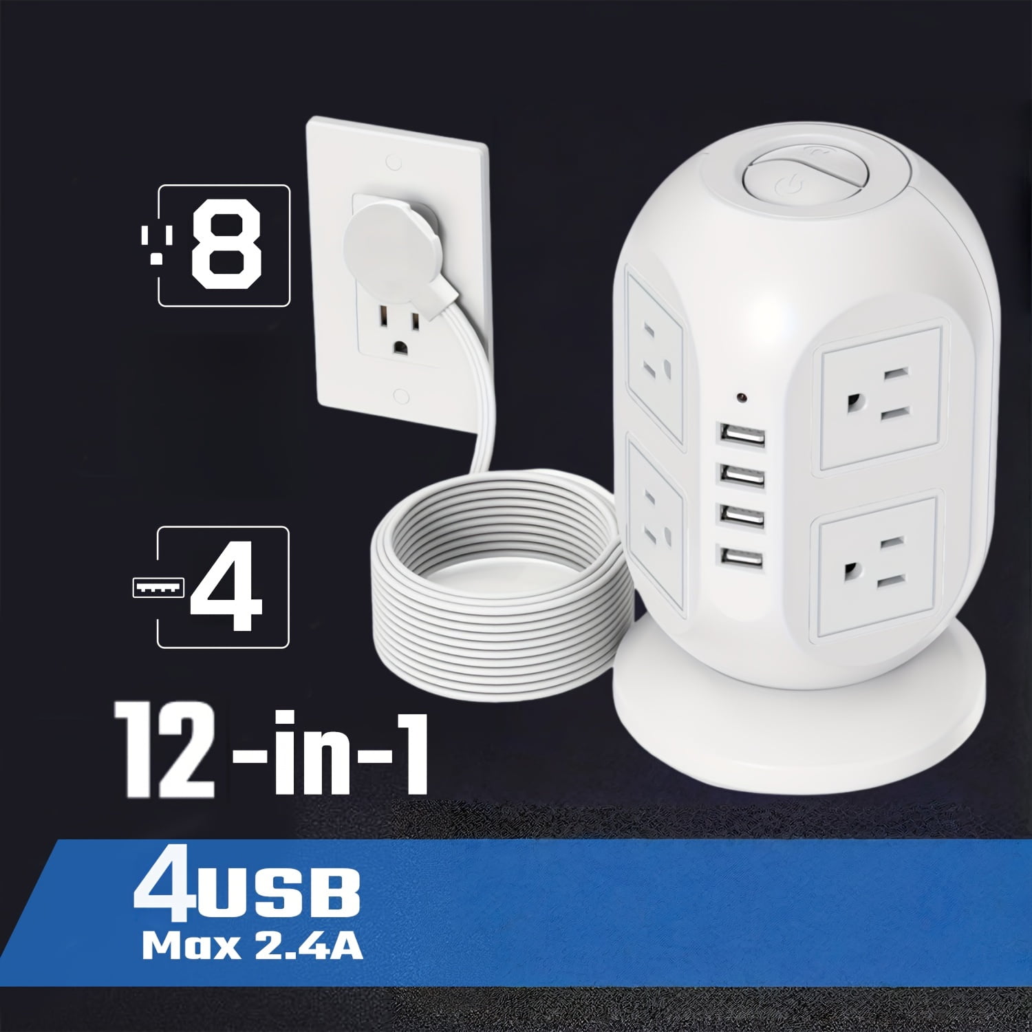 Power Strip Tower 12 Outlets & 4 USB Ports (35W, 20W PD) - 1625W Surge ...