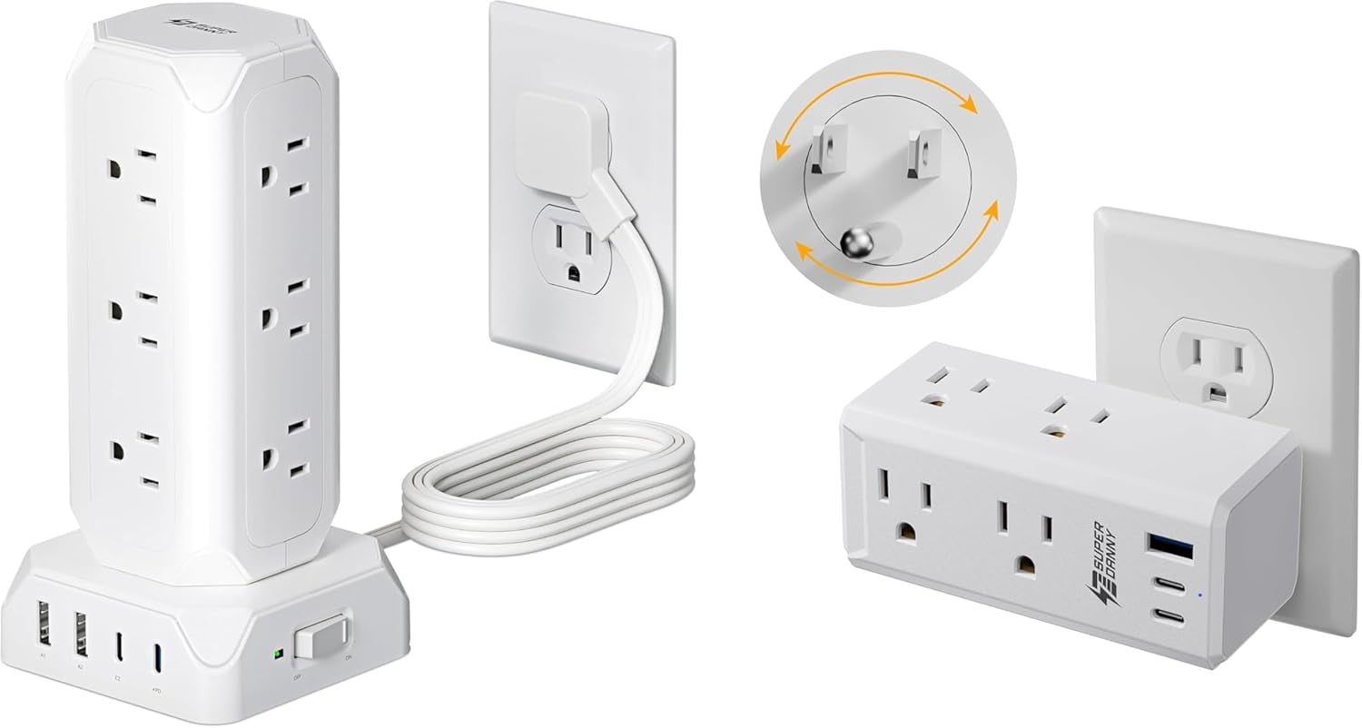 Power Strip Tower, 12 Outlets with 35W USB(2 USB-A & 2 USB-C) Charging ...