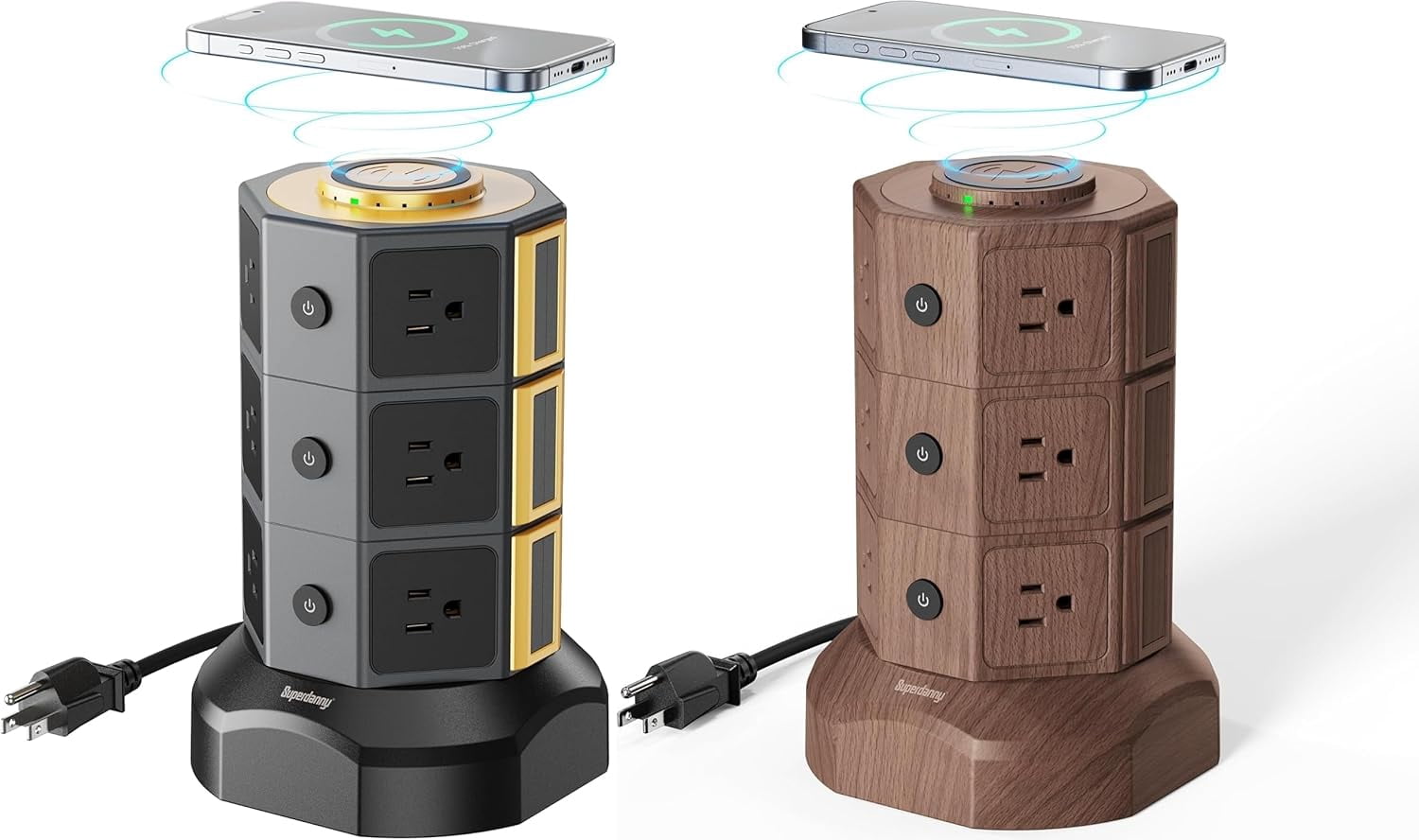 Power Strip Tower with 15W Wireless Charger, 1050J Surge Protector ...