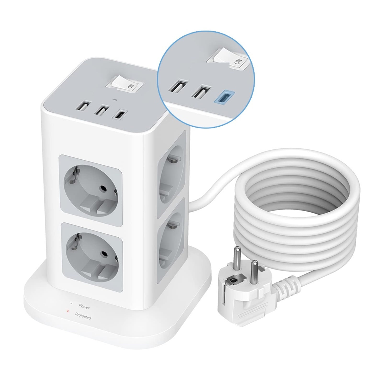 Power Strip Tower 2500W With 8/11 AC Outlets + 3 USB Ports + On/Off ...