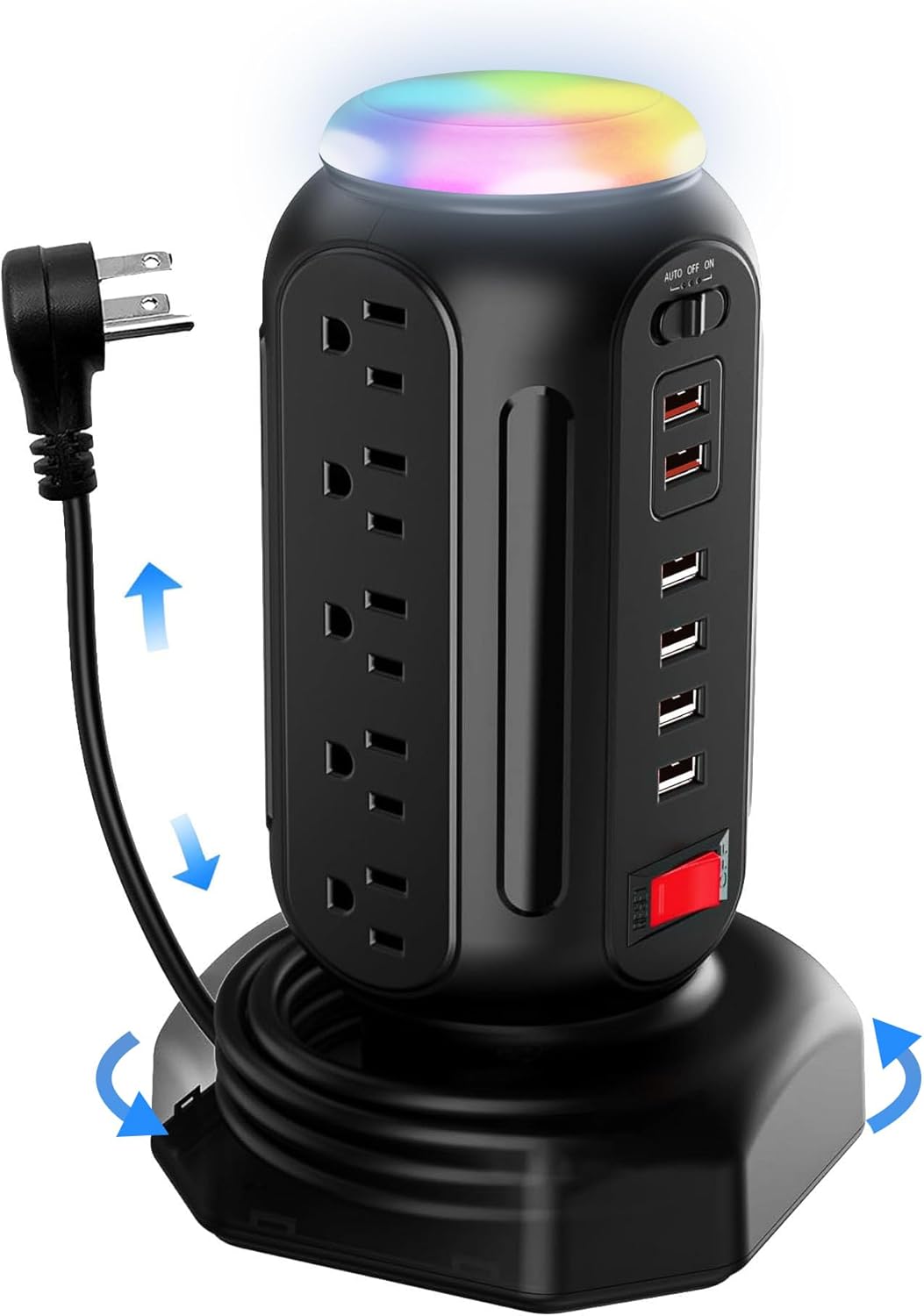 Power Strip Tower with Colorful Nightlight, 15 AC Outlets and 6 Fasting ...