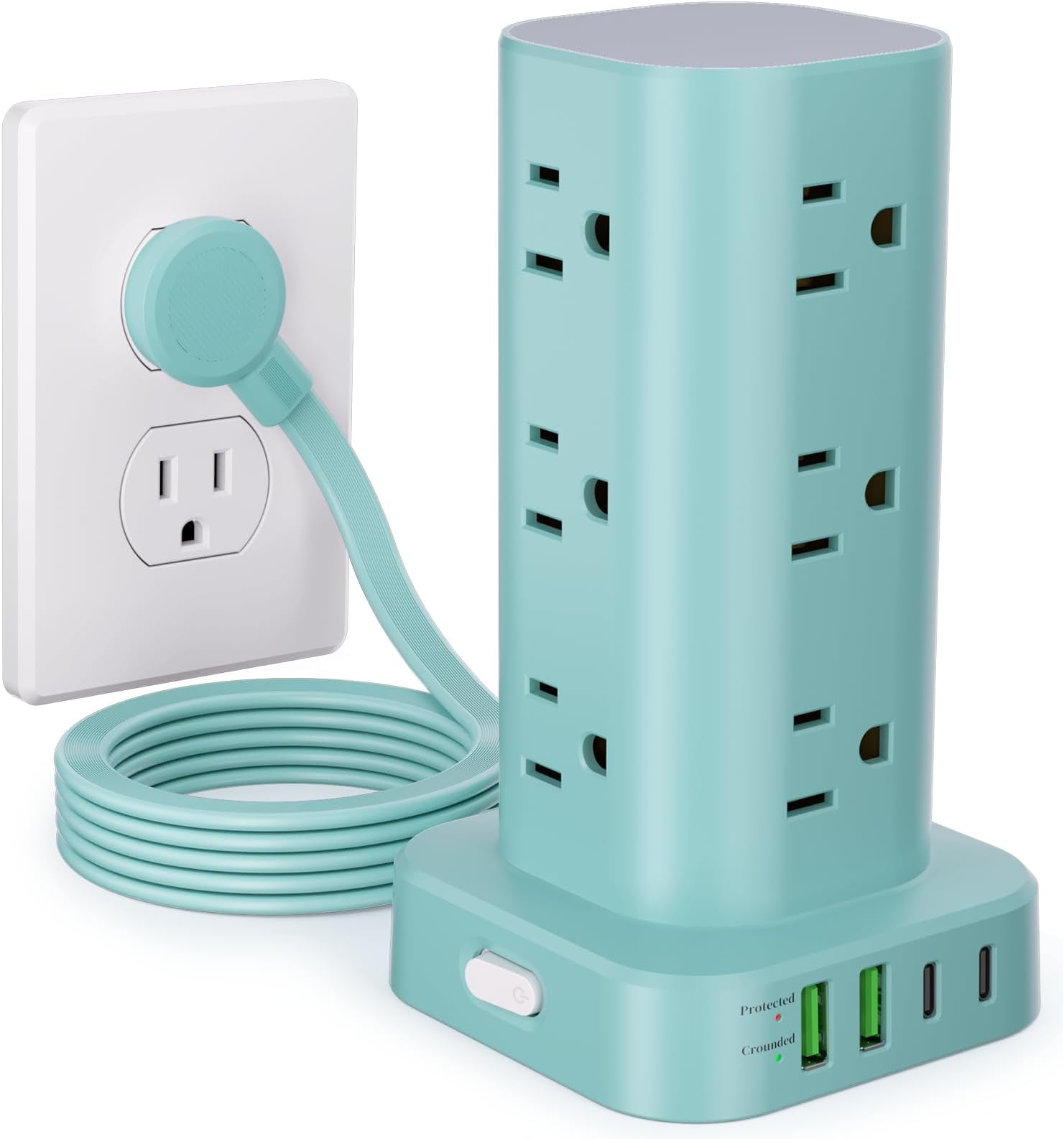Power Strip Tower with Multiple Outlets, Flat Plug Surge Protector ...