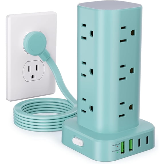 Power Strip Tower with Multiple Outlets, Flat Plug Surge Protector ...