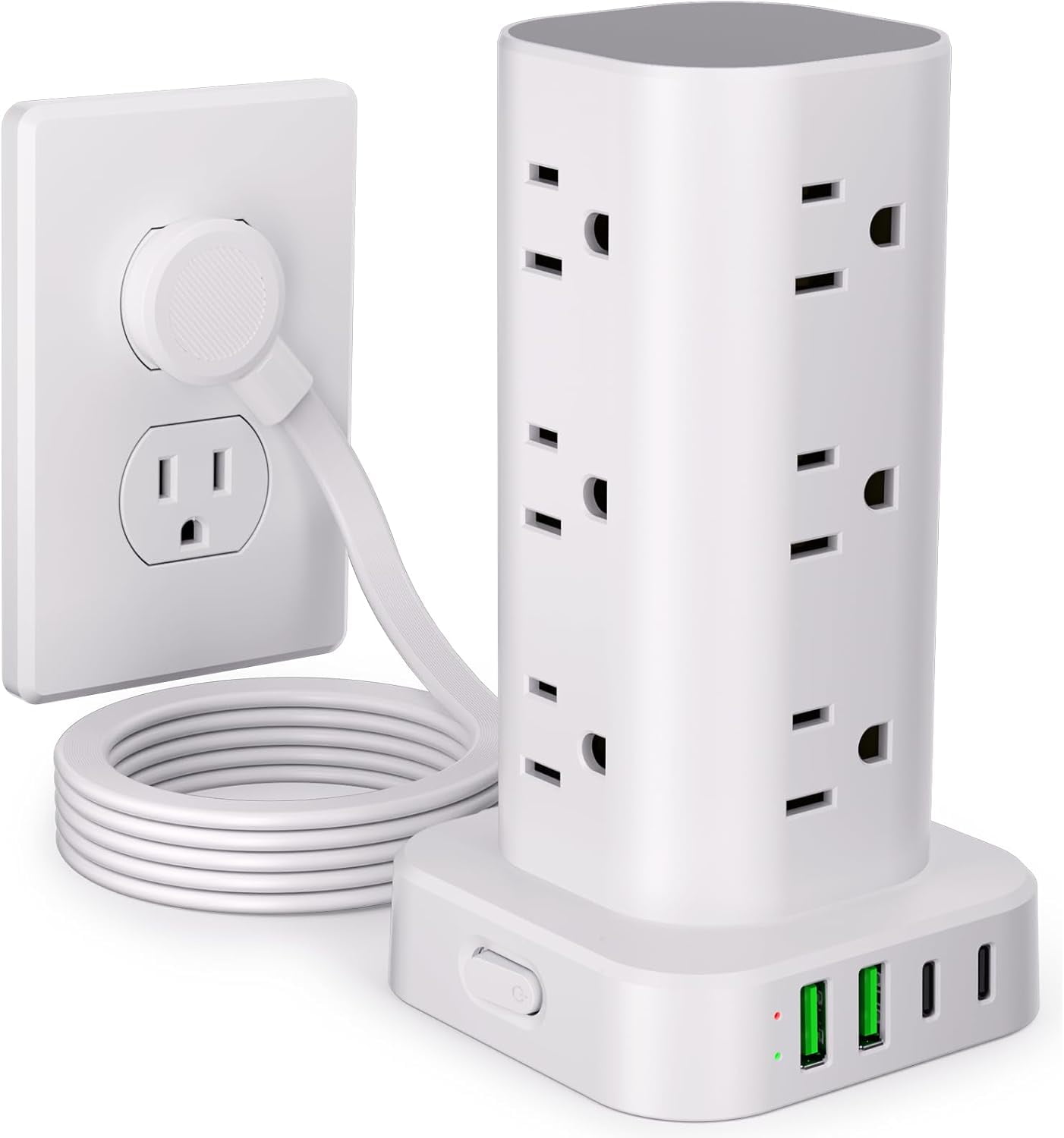 Power Strip Tower with Multiple Outlets, Flat Plug Surge Protector Tower Extension Cord with 12 ...