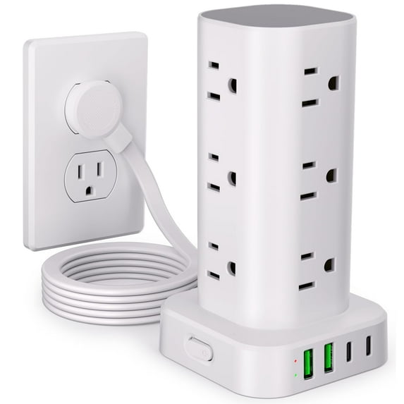 Power Strip Tower with Multiple Outlets, Flat Plug Surge Protector ...