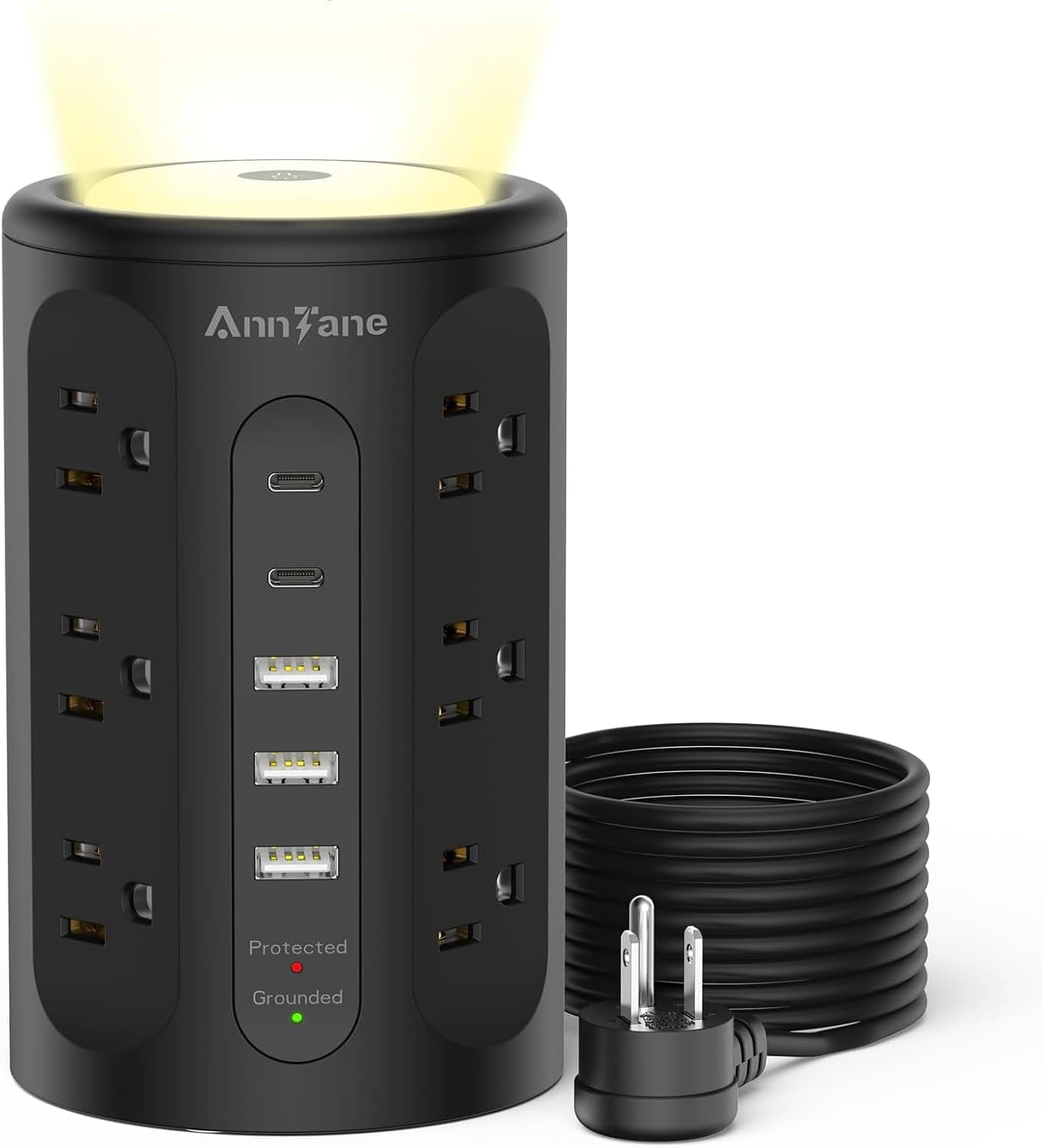 Power Strip Tower with Night Light, Power Strip Surge Protector with ...