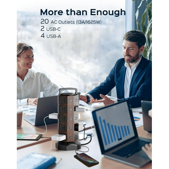 Power Strip Tower Surge Protector 1050J, 20 AC Outlets 6 USB Ports, 13A ...