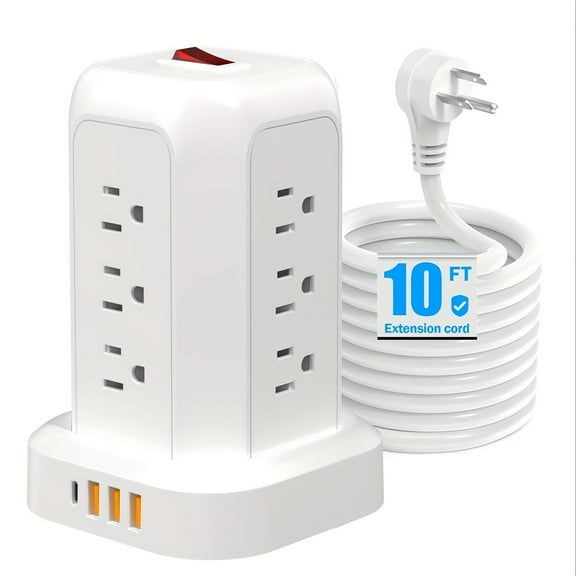 Surge Protector Power Strip Tower with 5 USB Ports and Night Light ...