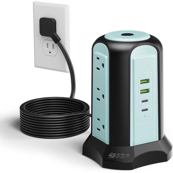 Power Strip Tower Surge Protector, Desktop Station, 10 Ft Extension ...