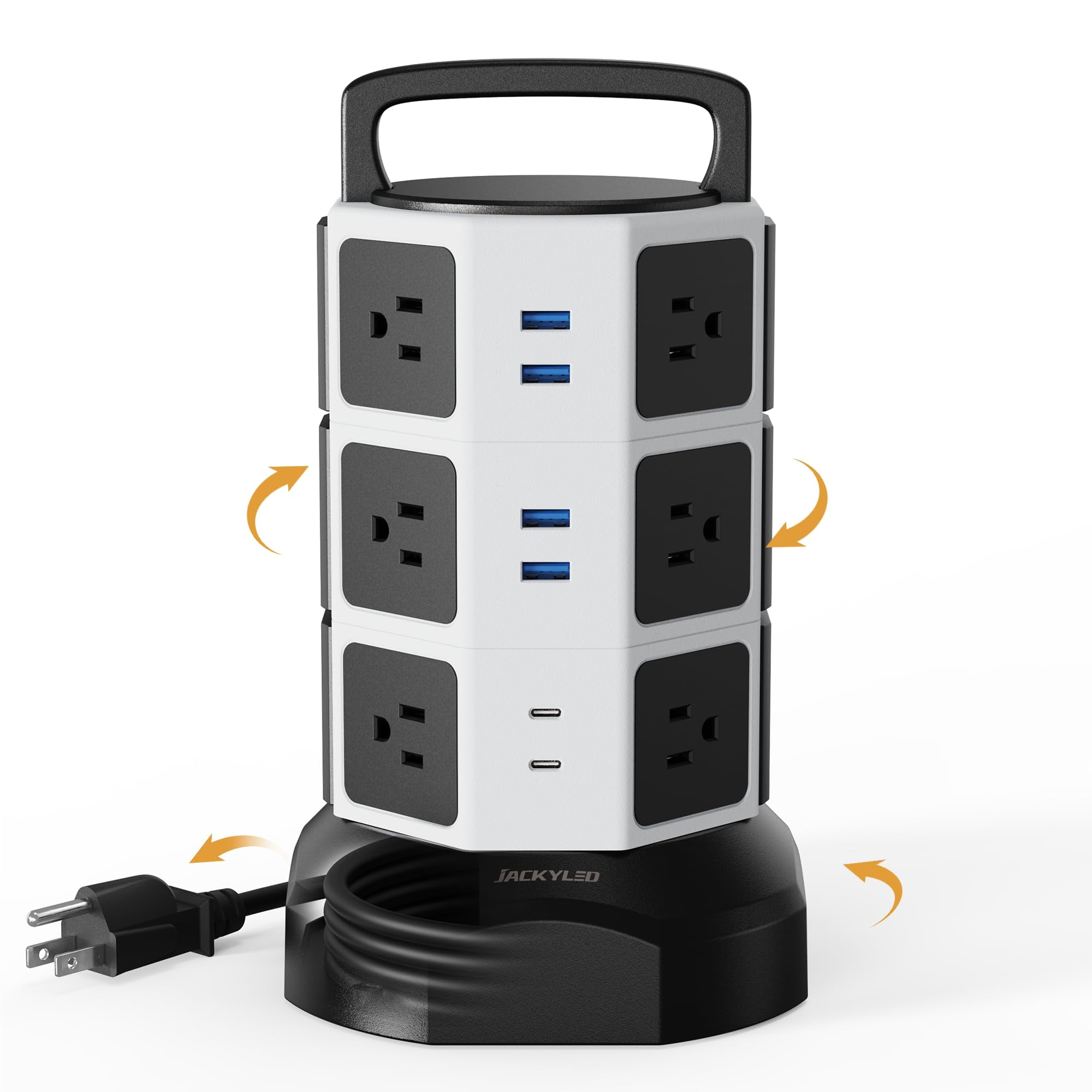 Power Strip Tower Surge Protector, JACKYLED 12 Outlets 6 USB (2 USB C ...
