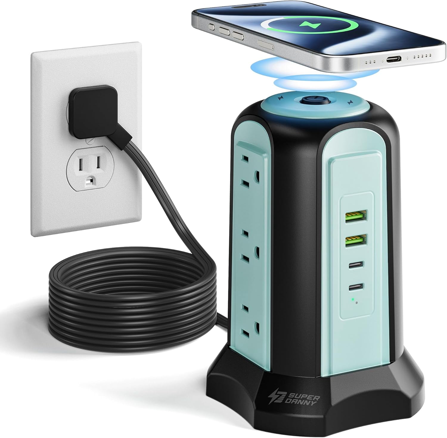 Power Strip Tower Wireless Charr, Sur Protector Tower, 10A 1080J Charr ...