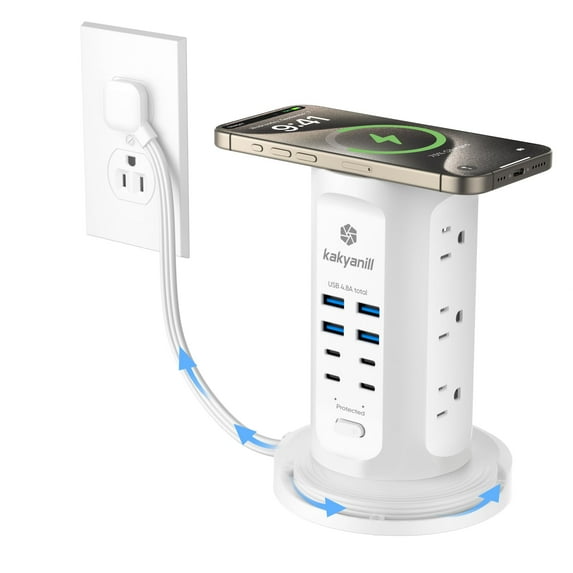 Power Strip Tower, kakyanill Surge Protector Tower 9 AC Outlets 8 USB (4 USB C), 6 Ft ...