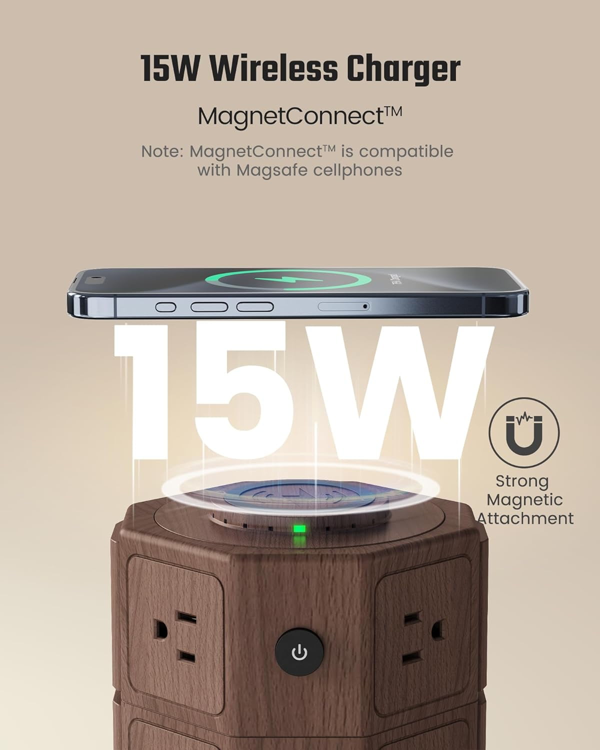 Power Strip Tower with 15W Wireless Charger, 1050J Surge Protector, 12 ...