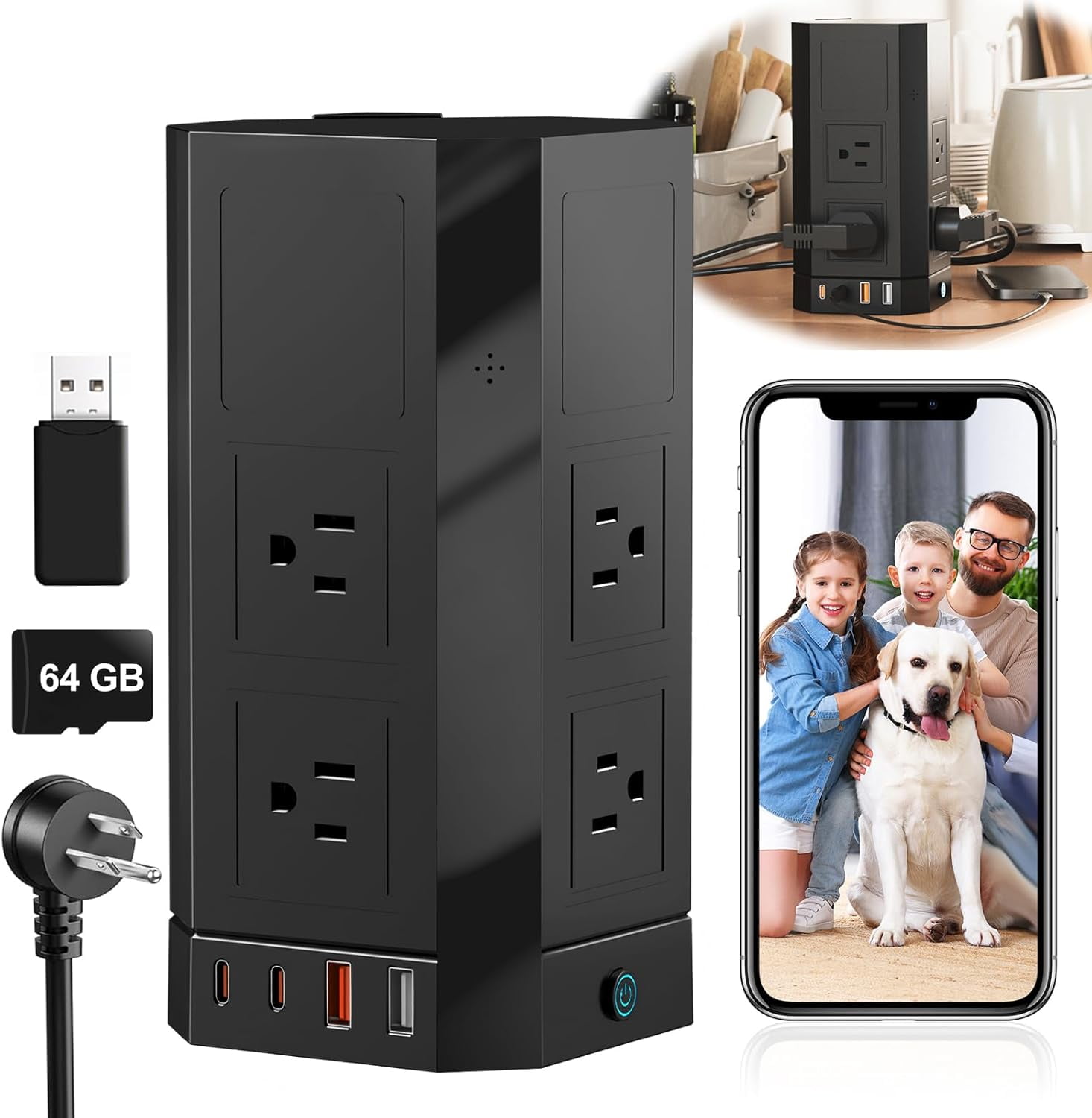 Power Strip Tower with Surge Protection, Multi-Plug Charging Station ...