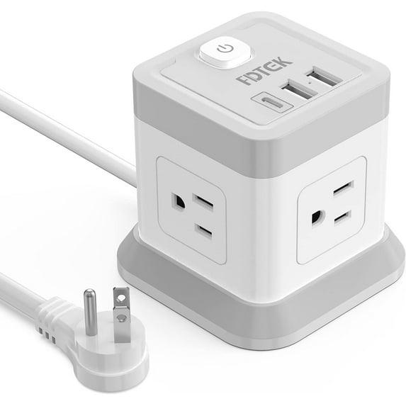 Power Strip with USB, Flat Plug Extension Cord 4 Outlets and 3 USB(1 ...
