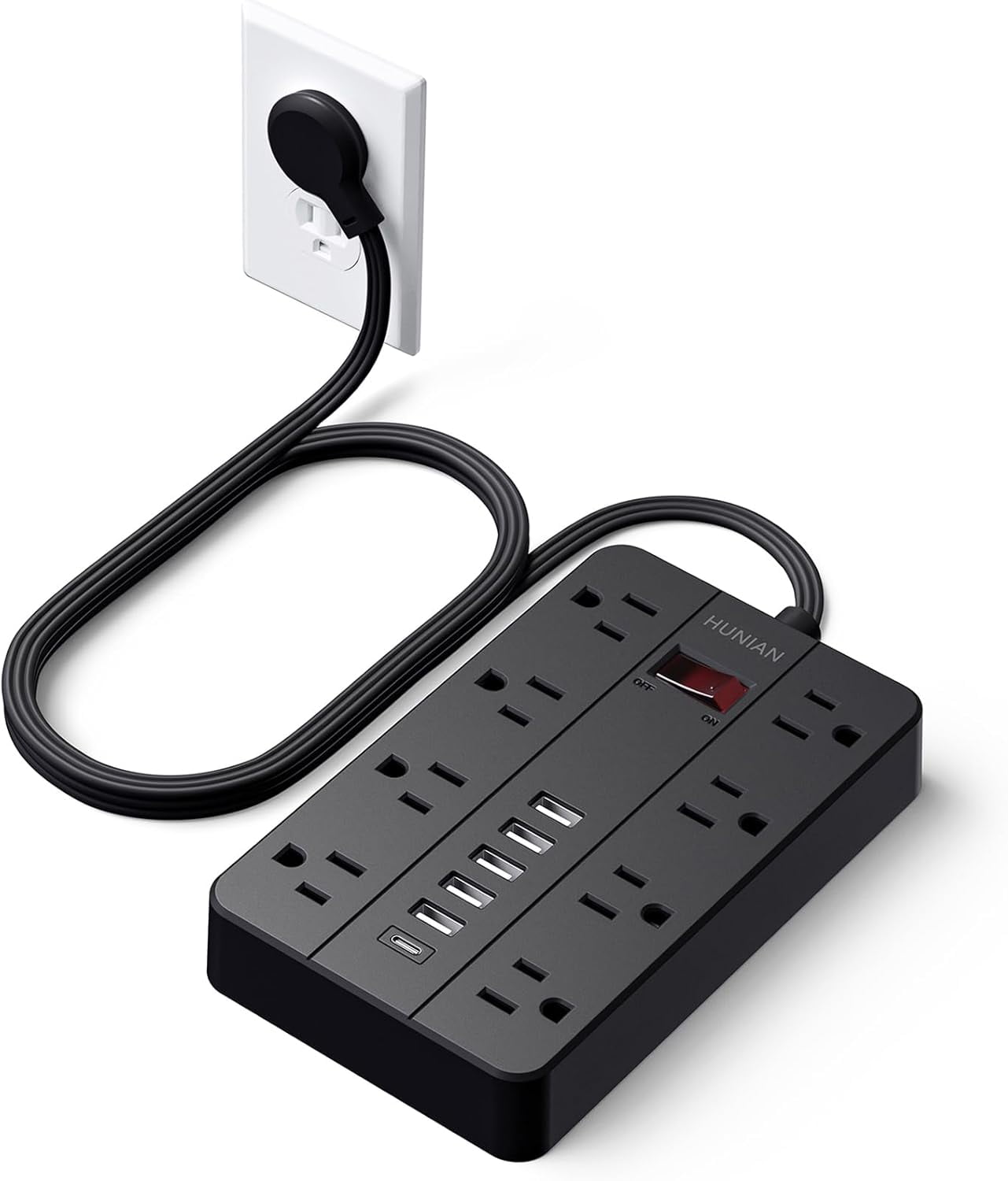 Power Strip with USB Ports, 5 Ft Extension Cord Flat Plug with 8 ...
