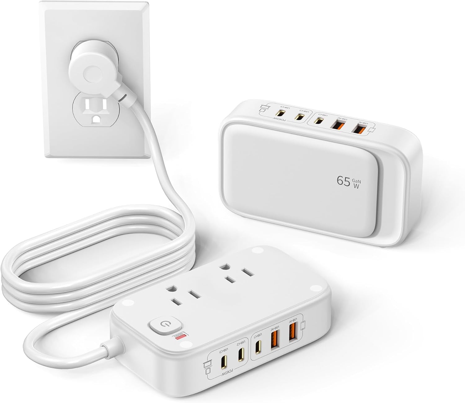 VHVBW Power Strip with USB Ports, 65W USB C Charger for Laptop 5FT Flat ...