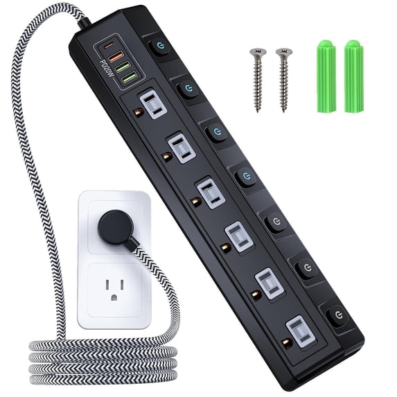 Power Strip with USB Ports,Wall Mount 5FT Total 70W 4 USB Station,USB-C ...