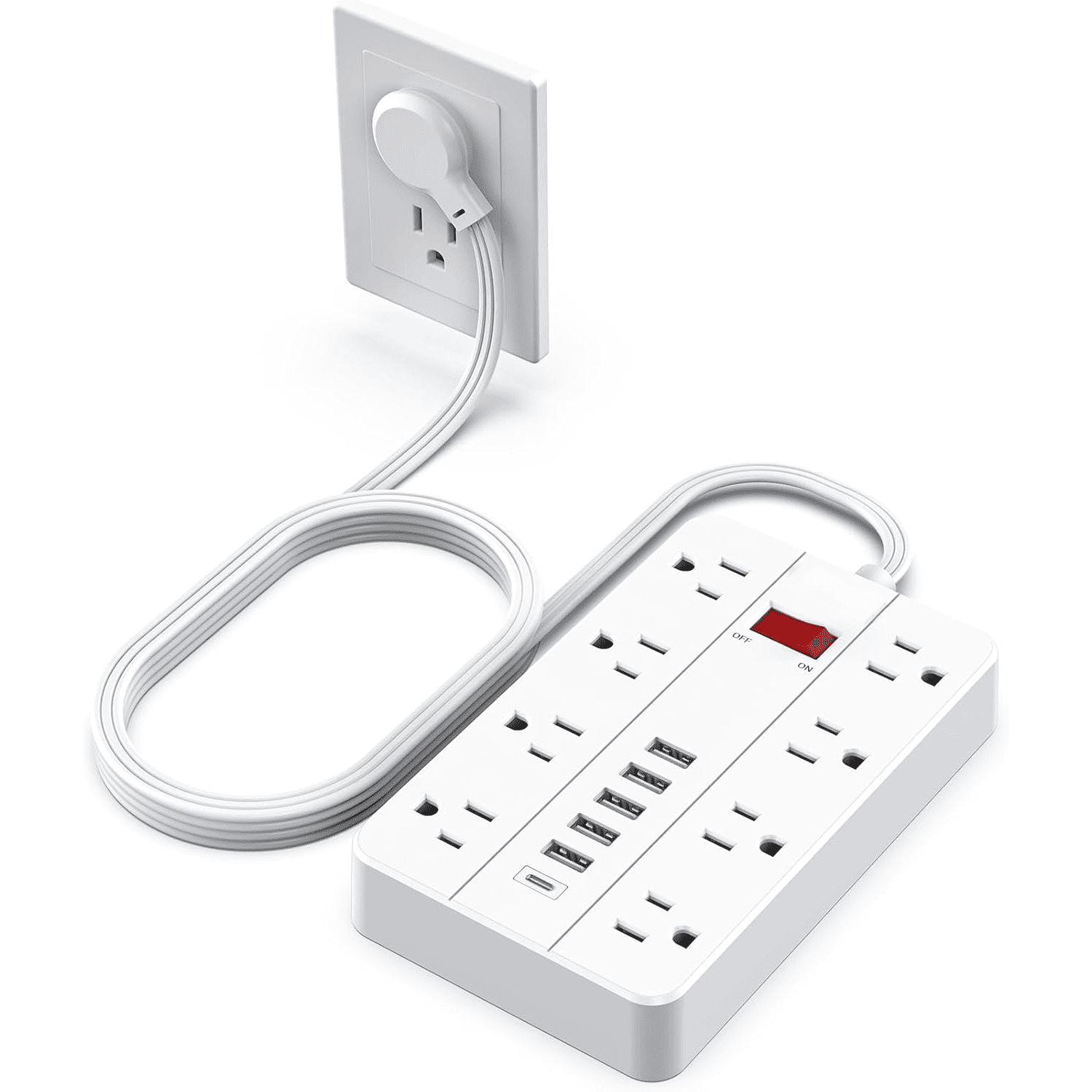 Power Strip with USB,Surge Protector Flat Plug with 8 Widely Spaced ...