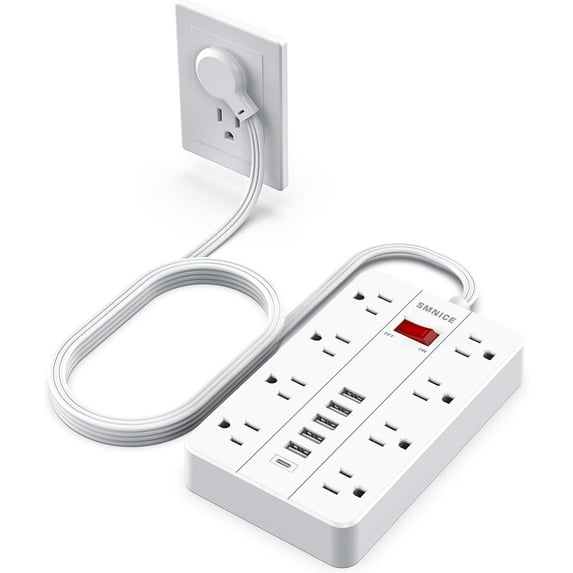 Power Strip with USB,Surge Protector Flat Plug with 8 Widely Spaced ...