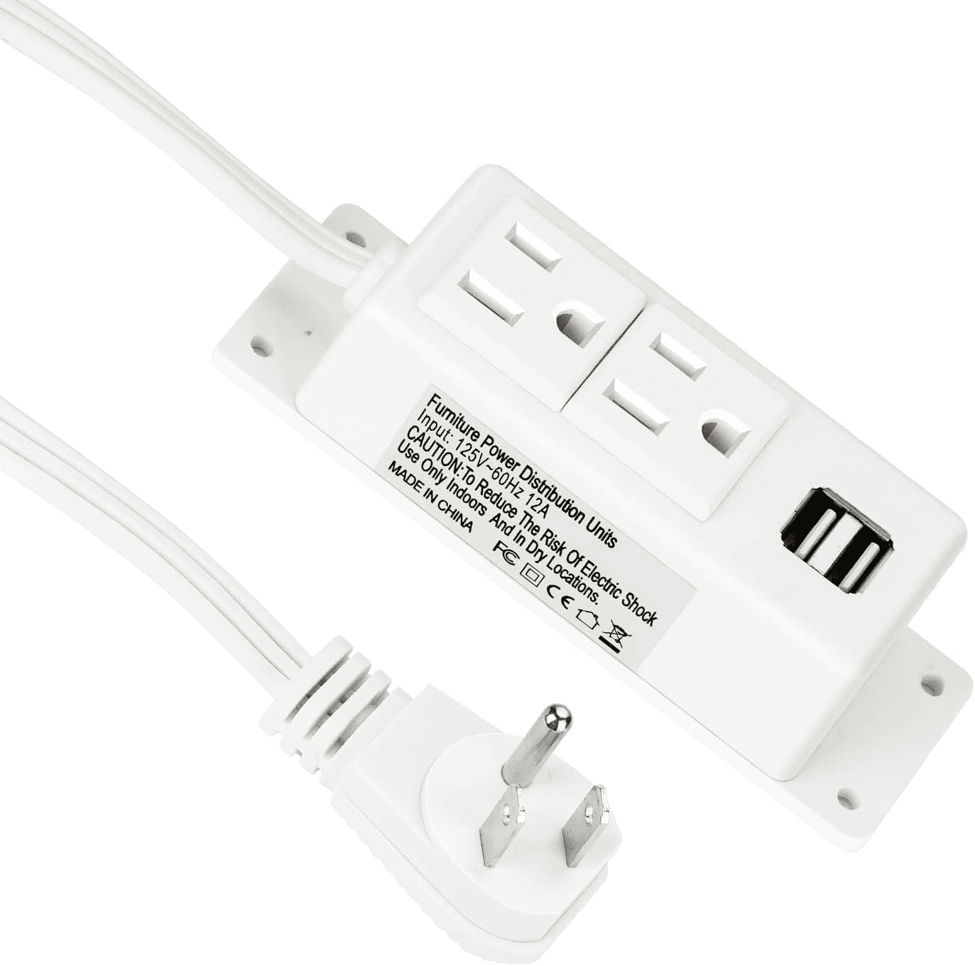 Power Strip with USB, Wall Mount Power Outlet with 2 AC Outlets, 2 USB ...