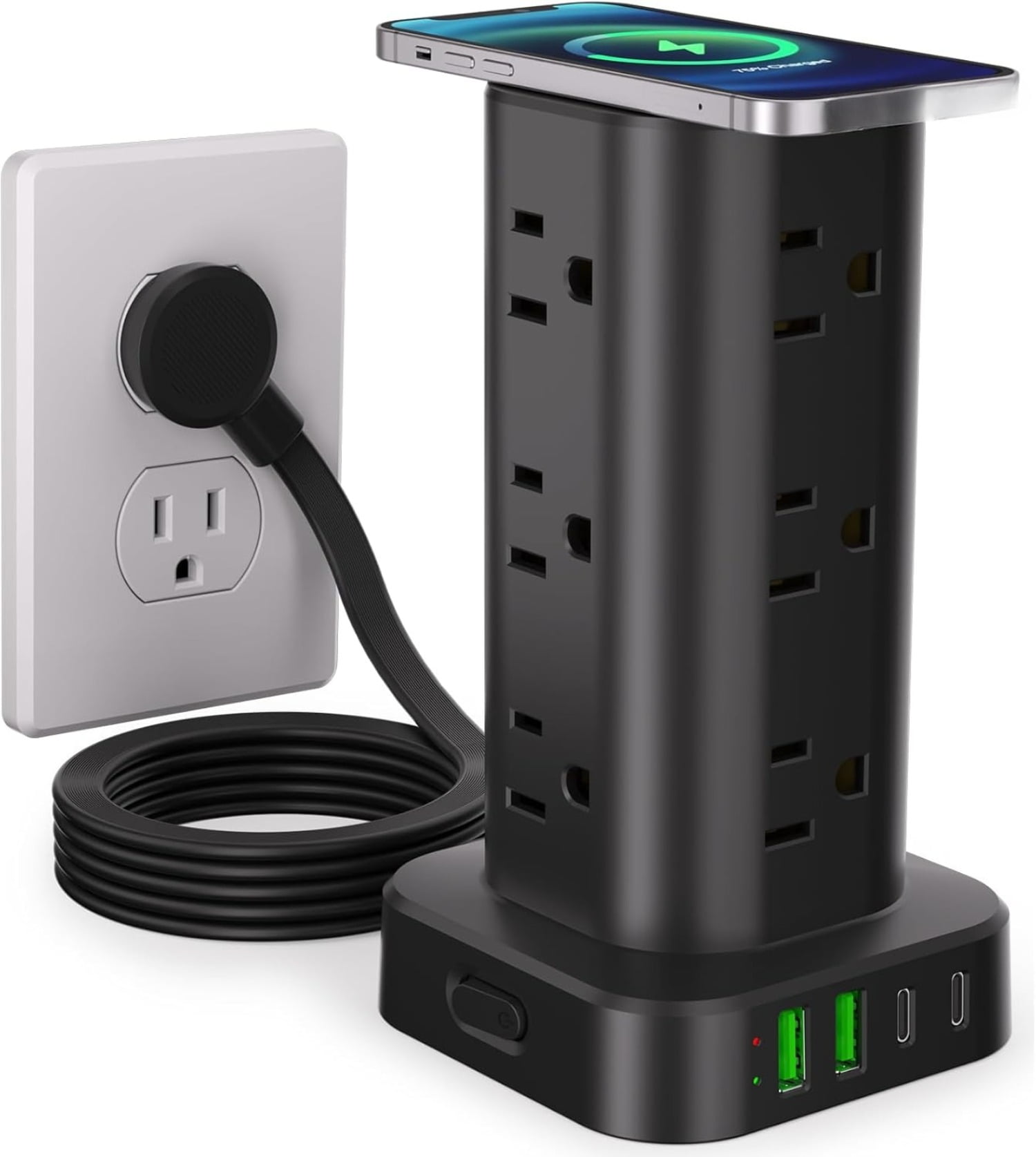 Power Strip with Wireless Charger, Flat Plug Surge Protector with 6FT ...