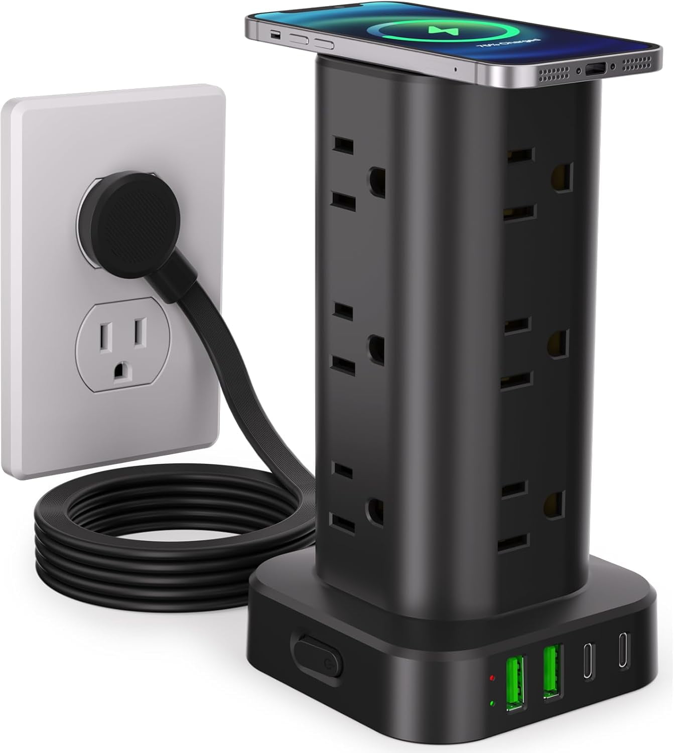 Power Strip with Wireless Charger, Flat Plug Surge Protector with 6FT ...