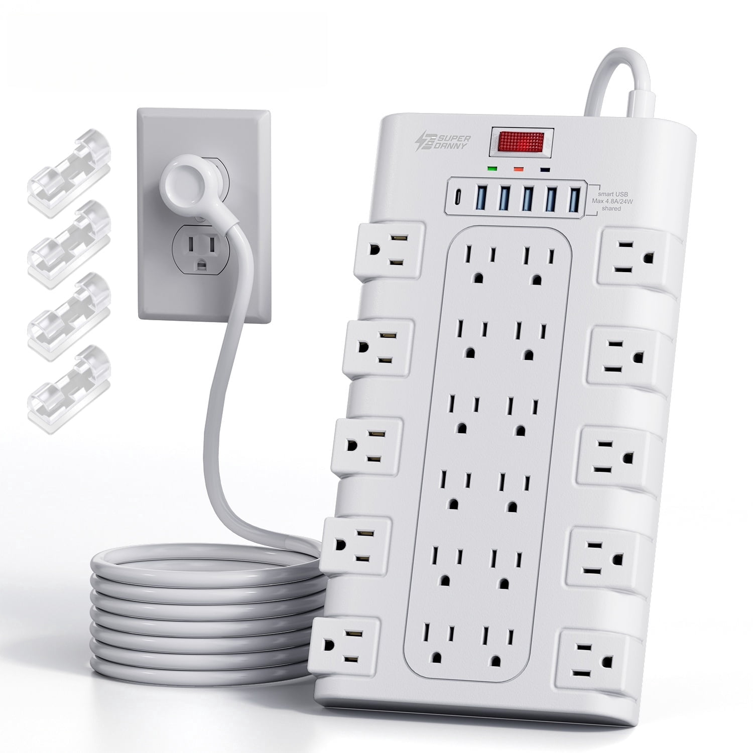 Power Strip with 22 Outlet and 6 usb ports with Cable Manager, 6.5 Ft ...