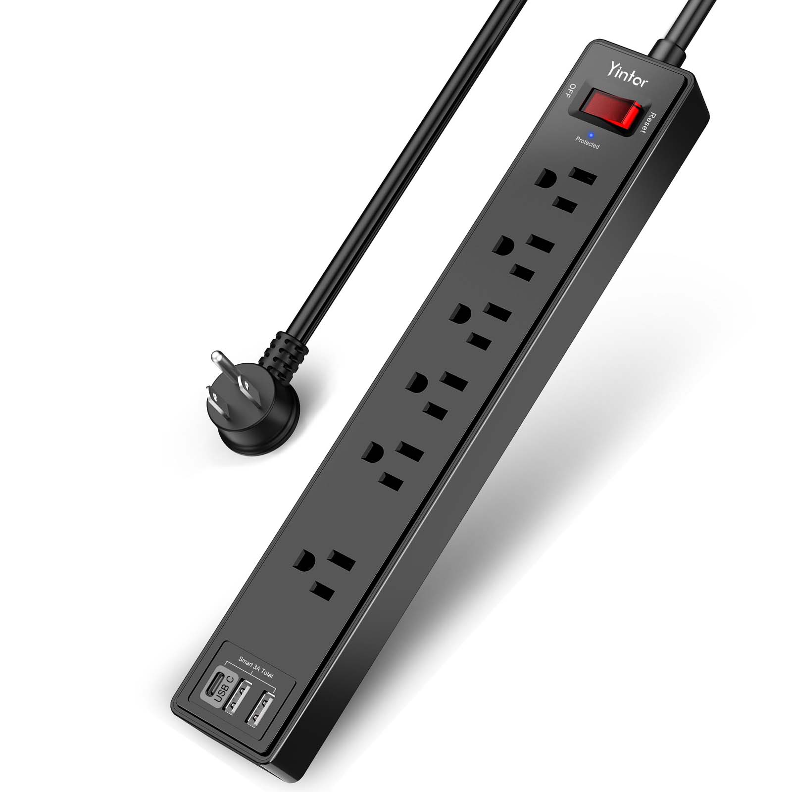 GE 3-Outlet Power Strip with 6 Ft. Braided Extension Cord, gray and ...