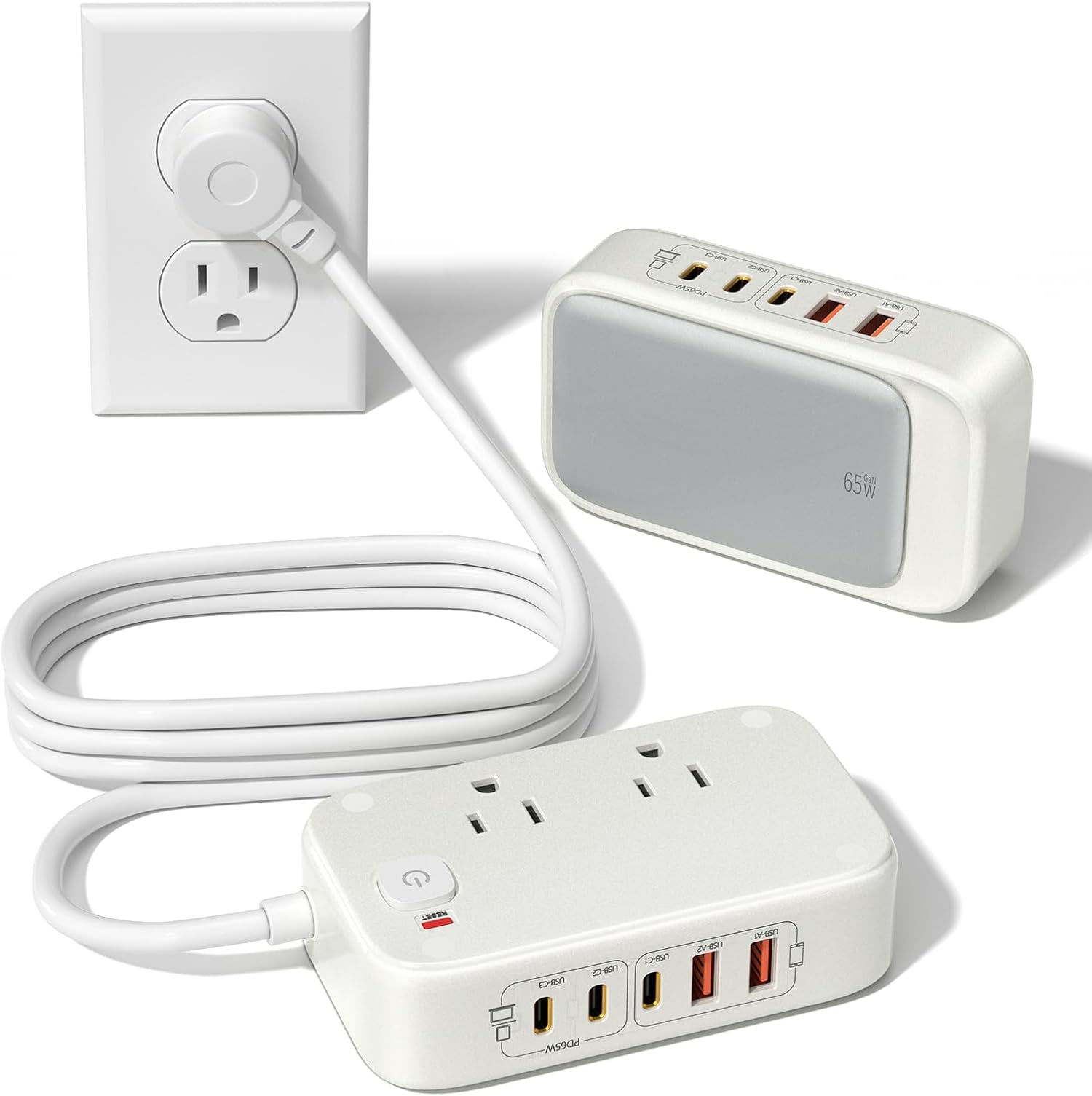 Power Strip with Ports 175W GaN 7-in-1 C Station Type C & A Ports with ...