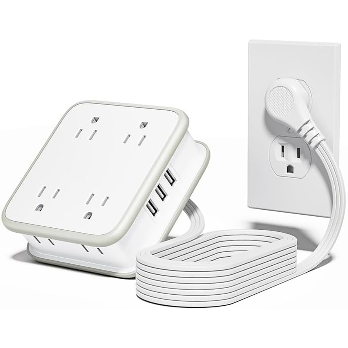 Power Strip with USB,5 Ft Flat Extension Cord 8 Outlets 3 USB Ports,No Surge Protector, Flat ...