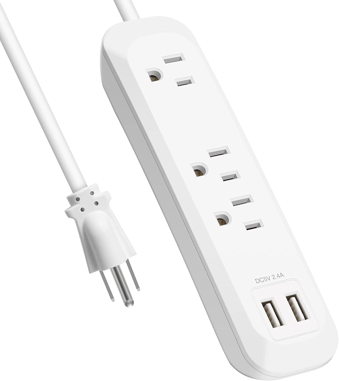 Power Strip with USB Ports, 3 Outlet, 2 USB Ports, White Extension Cord ...
