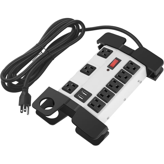 Power Strip with , Workshop 8 Outlet Surge Protector 2700 Joules, Grey ...