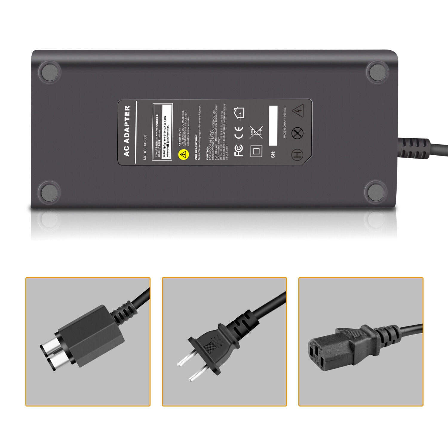 Power Supply w. Power Cord, AC Charger Adapter For Microsoft XBox 360S ...